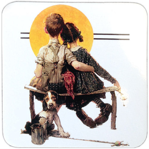 Norman Rockwell Puppy Love (Spooners, Sunset, Boy and Girl Gazing at Moon) Coaster from Norman ...